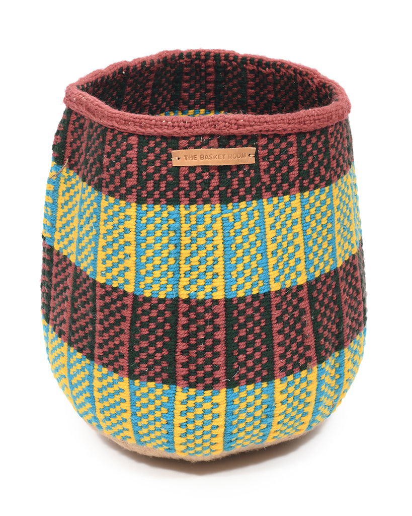 ZEITUNI: Small Brown, Blue And Yellow Wool Basket | (+254) 720548999